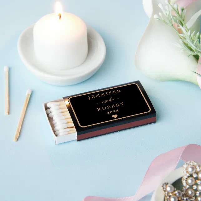 Gold Modern Couples Monogram Minimalist wedding Matchboxes | Zazzle