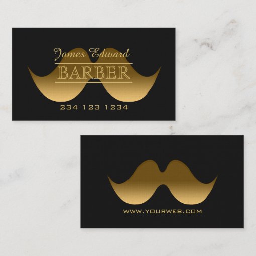 Gold Modern Gentleman Mustache Barber Men Salon Business Card | Zazzle