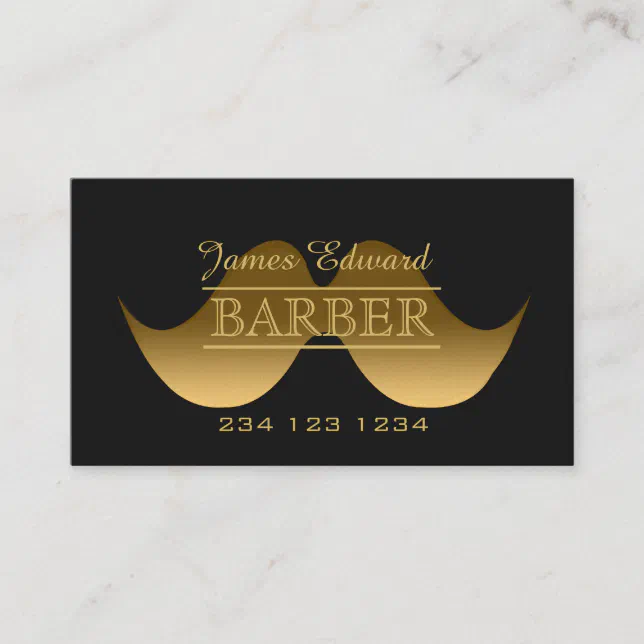 Gold Modern Gentleman Mustache Barber Men Salon Business Card | Zazzle
