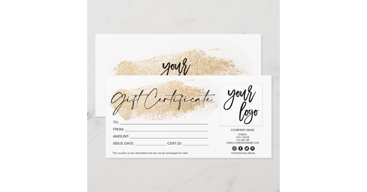 gold modern gift card certificate add logo | Zazzle