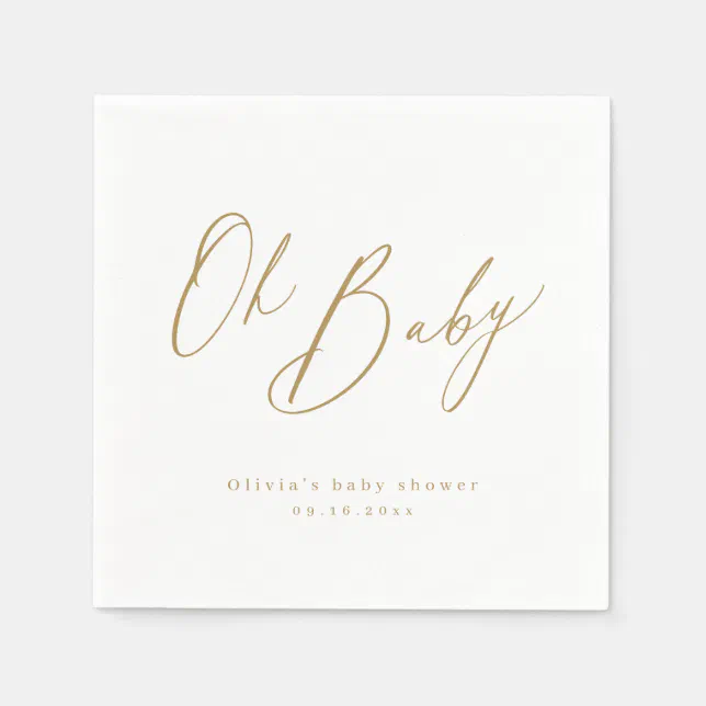 Gold modern oh baby script minimalist baby show napkins | Zazzle