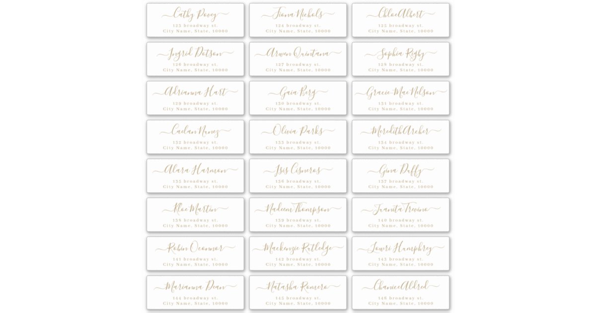 Gold modern script wedding guest address label | Zazzle