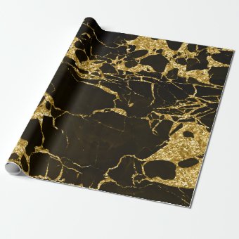 Gold Molten Abstract Metallic Black Marble Wrapping Paper | Zazzle