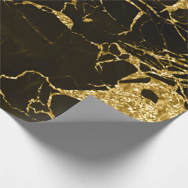 Gold Molten Abstract Metallic Black Marble Wrapping Paper | Zazzle