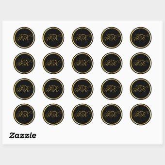 Gold Monogram Black Round Stickers | Zazzle