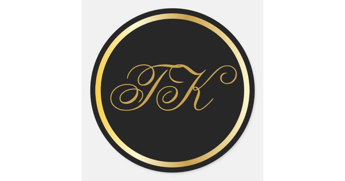 Gold Monogram Black Round Stickers | Zazzle