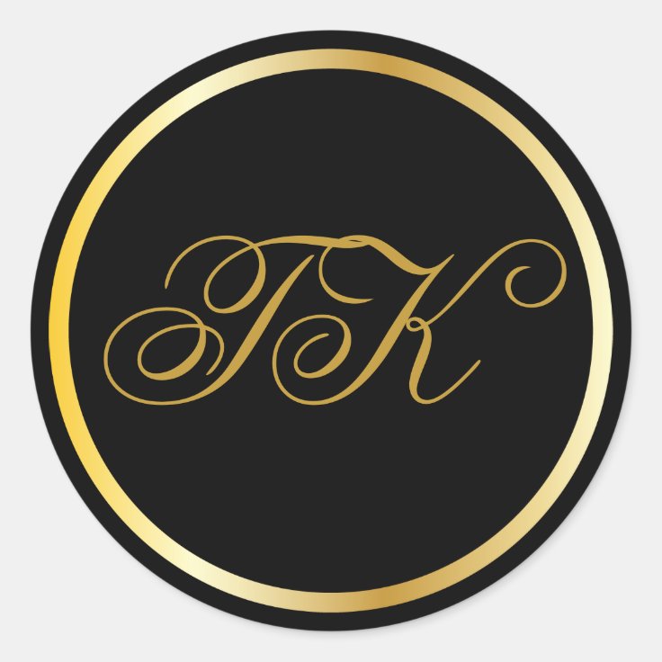 Gold Monogram Black Round Stickers | Zazzle