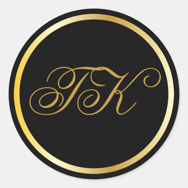 Gold Monogram Black Round Stickers | Zazzle