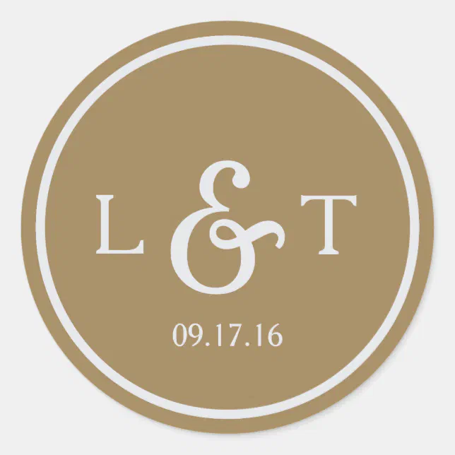 Gold Monogram Classic Round Sticker | Zazzle