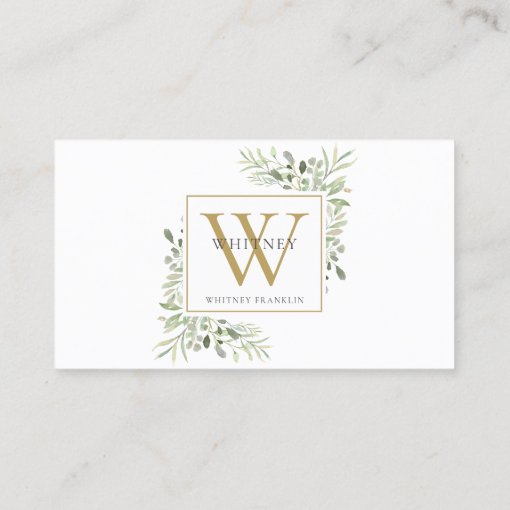 Gold Monogram Greenery Appointment Card | Zazzle