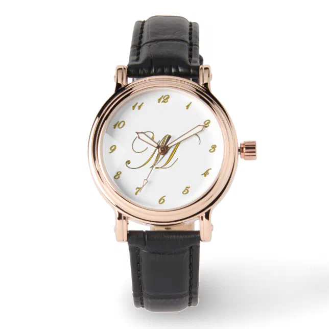 Gold Monogram Initial M Watch with Gold Numbers | Zazzle