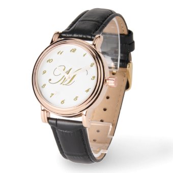 Gold Monogram Initial M Watch with Gold Numbers | Zazzle