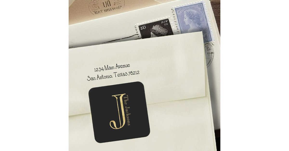 Gold Monogram J and Name on Any Color Square Sticker | Zazzle