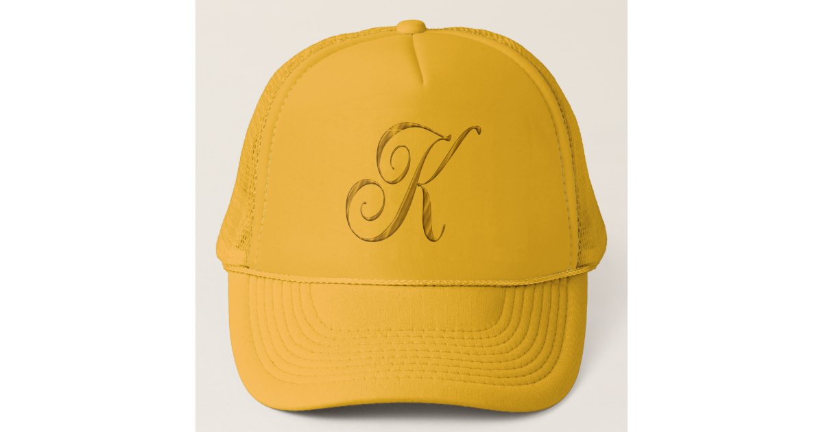 Gold Monogram K Initial Baseball cap hat | Zazzle