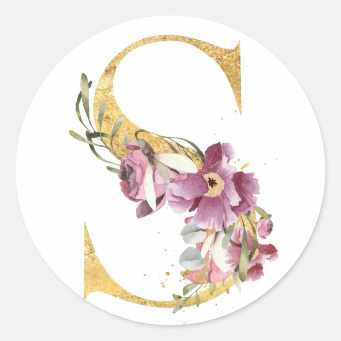 Gold MONOGRAM letter S with flower Classic Round Sticker | Zazzle.com