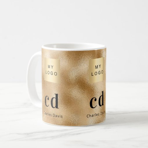 Gold monogram name business logo coffee mug | Zazzle