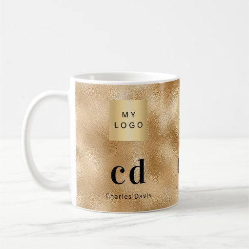 Gold monogram name business logo coffee mug | Zazzle