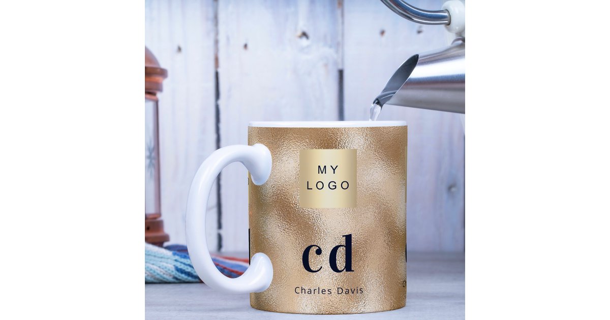 Gold monogram name business logo coffee mug | Zazzle