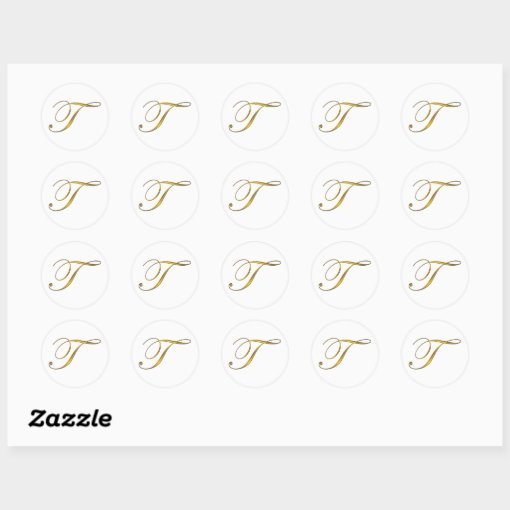 Gold Monogram T Envelope Seal Label Sticker | Zazzle