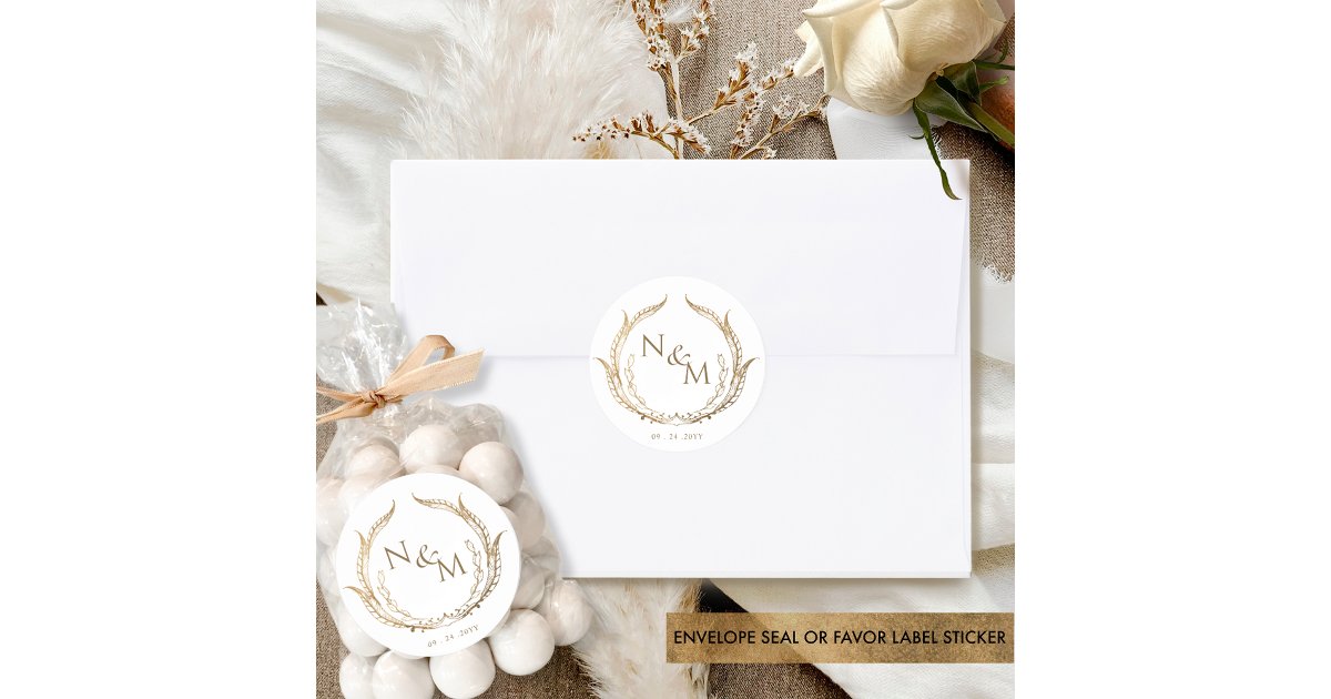 Gold Monogram Wedding Envelope Seal /Favor sticker | Zazzle