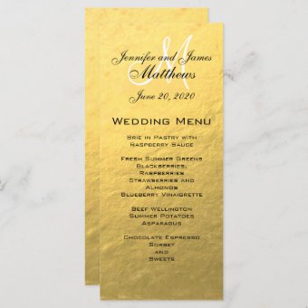 Gold Monogram Wedding Menu Card | Zazzle