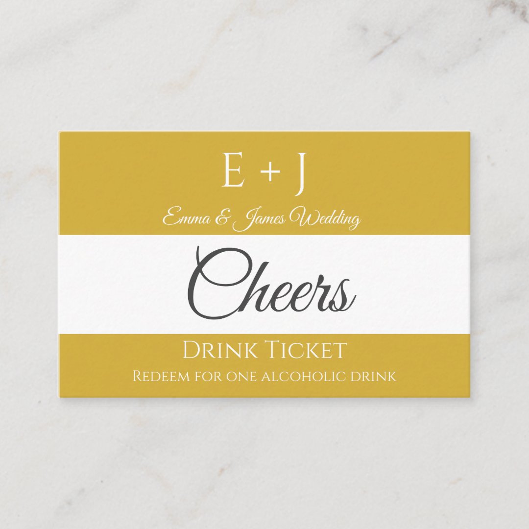 Gold Monogram Wedding Reception Drink Ticket | Zazzle