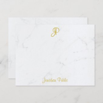 Gold Monogrammed Handwriting Script Marble Trendy Note Card | Zazzle