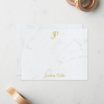 Gold Monogrammed Handwriting Script Marble Trendy Note Card | Zazzle