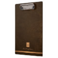 Gold monogrammed name script brown leather clipboard | Zazzle
