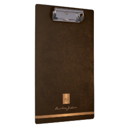 Gold monogrammed name script brown leather clipboard | Zazzle