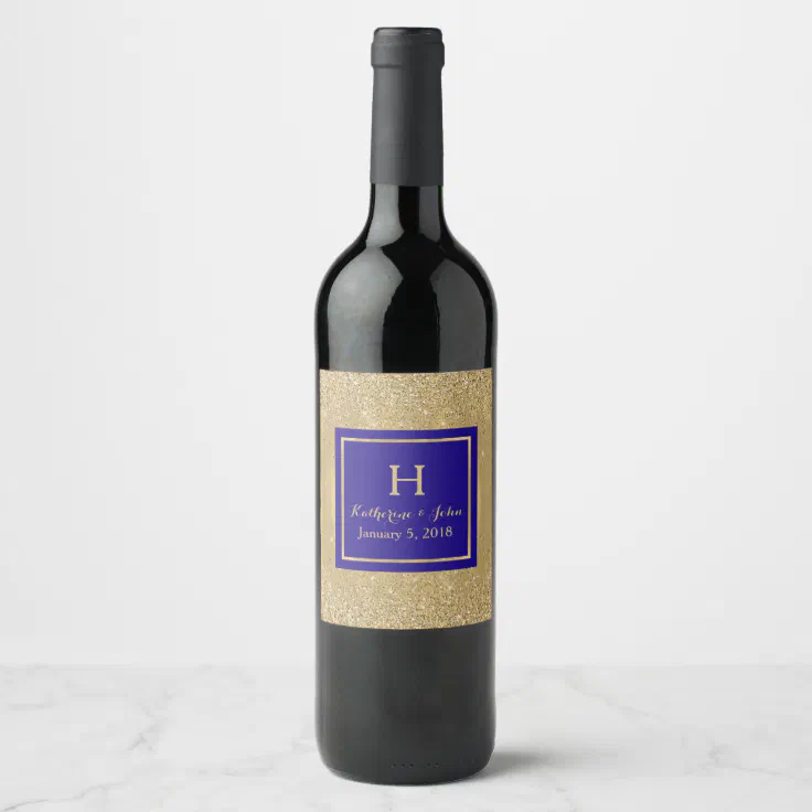 Gold Monogrammed Wedding Wine Label | Zazzle
