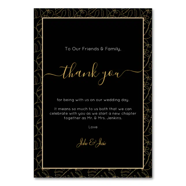 Gold monstera leaf Wedding thank you Table Card | Zazzle