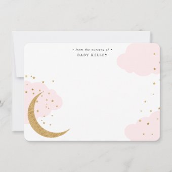 Gold Moon and Stars, Pink Clouds Baby Flat Note Card | Zazzle