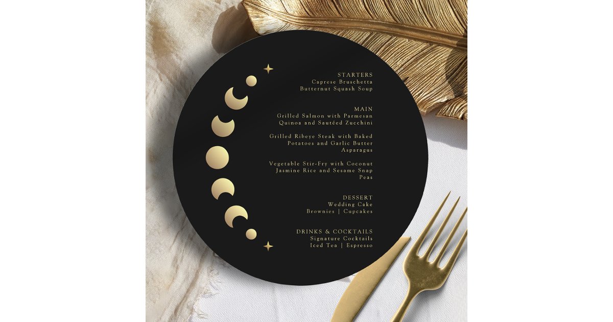 Gold Moon Circle Wedding Menu | Zazzle