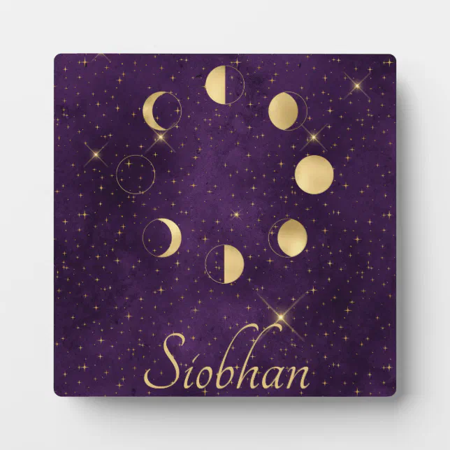 Gold Moon Phases Purple Stars Personalized Plaque | Zazzle