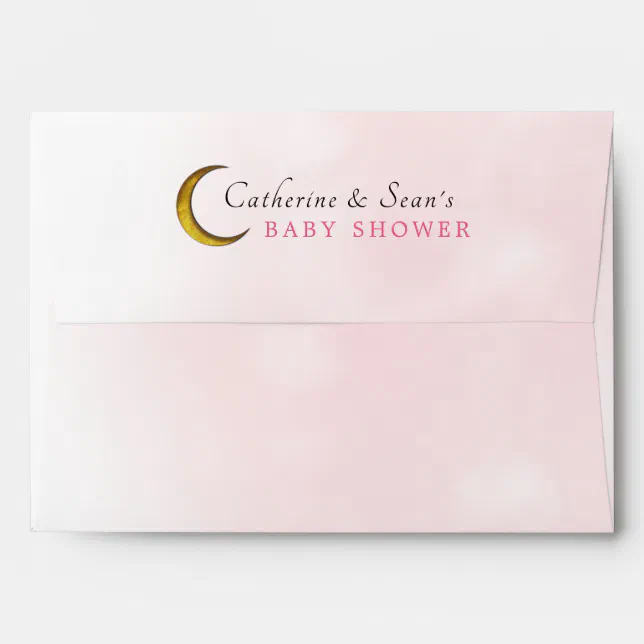 Gold Moon Pink Watercolor It's a Girl Baby Shower Envelope | Zazzle