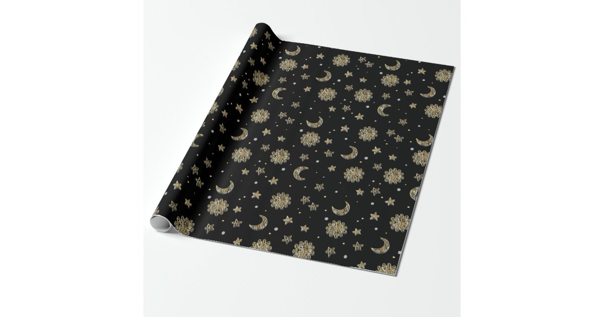 Gold Moon & Stars Wrapping Paper | Zazzle