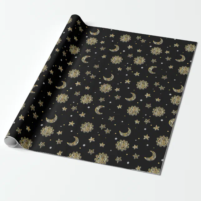 Gold Moon & Stars Wrapping Paper | Zazzle