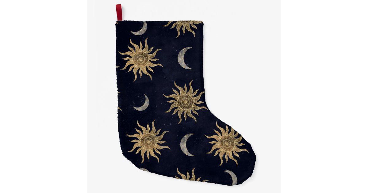 Gold Moon Sun Mandala Blue Night Sky Pattern Large Christmas Stocking ...