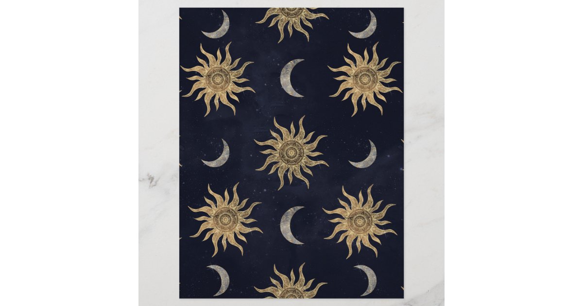 Gold Moon Sun Mandala Blue Night Sky Pattern Letterhead | Zazzle