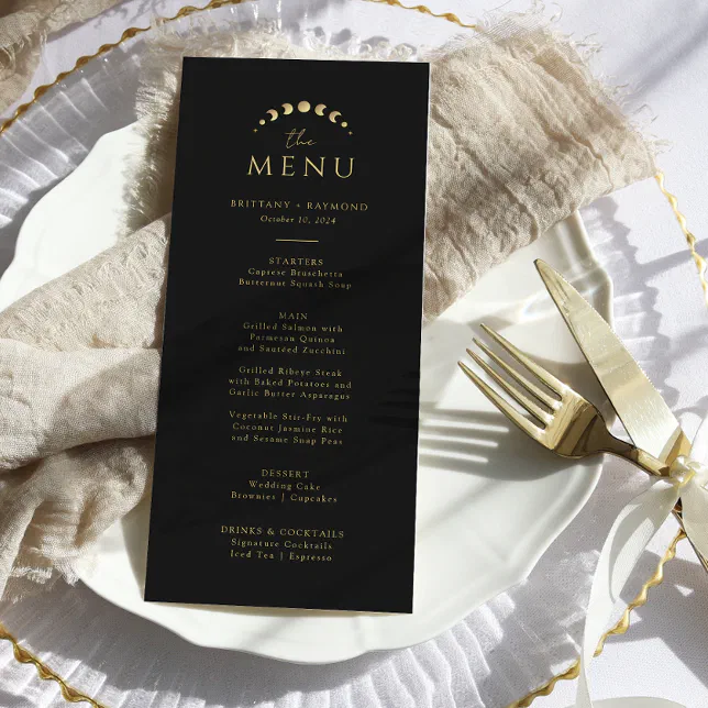 Gold Moon Wedding Menu | Zazzle