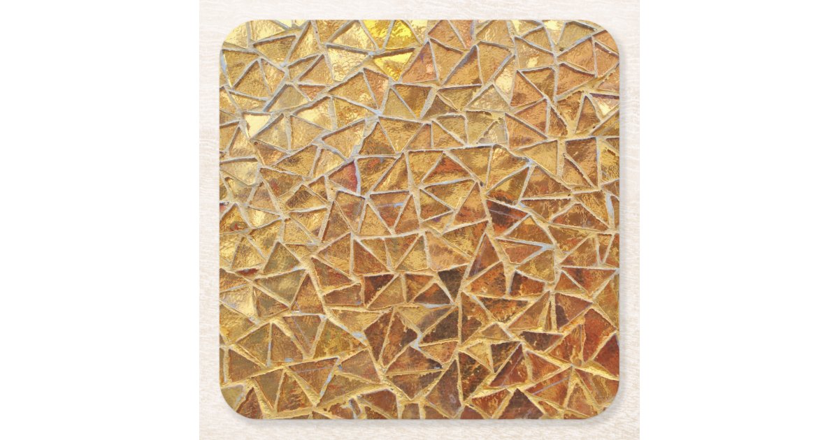 Gold mosaic square paper coaster | Zazzle