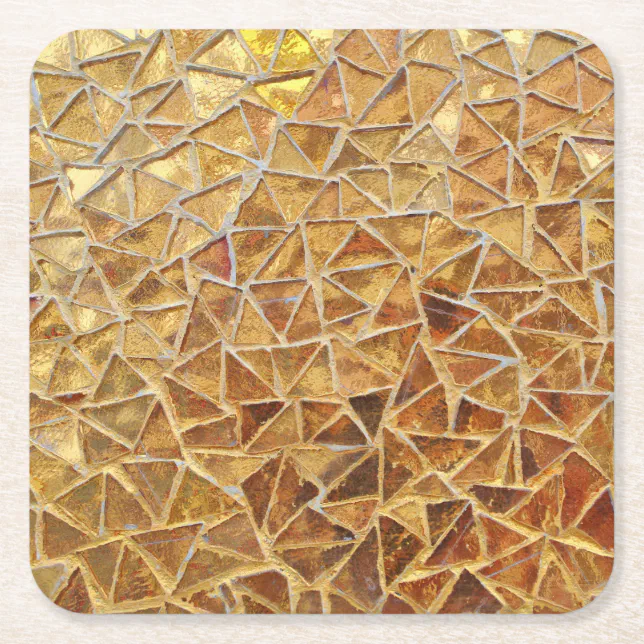 Gold mosaic square paper coaster | Zazzle