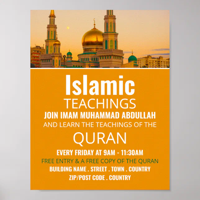 Gold Mosque, Islamic Teaching Advertising Poster | Zazzle