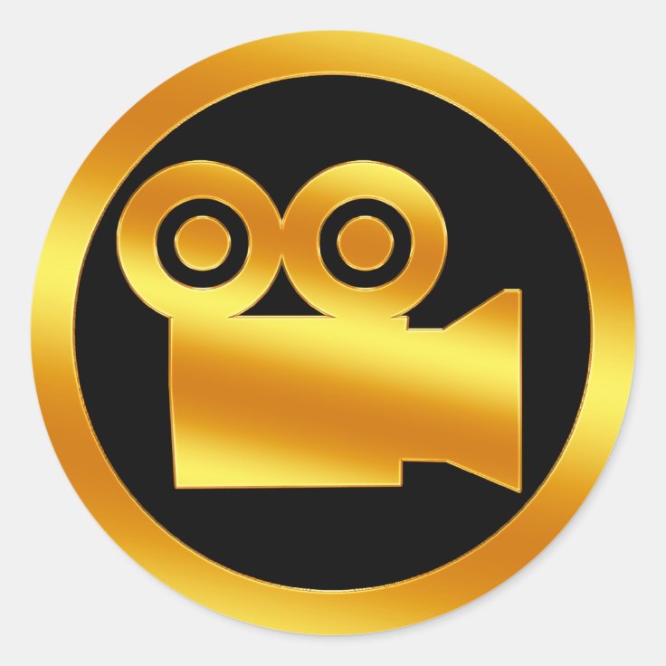 Gold Movie Camera Symbol Classic Round Sticker | Zazzle