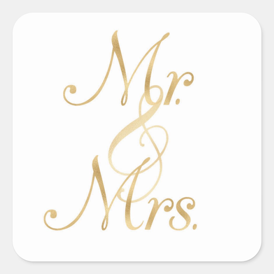 Gold Mr. & Mrs. stickers, foil font, square Square Sticker | Zazzle