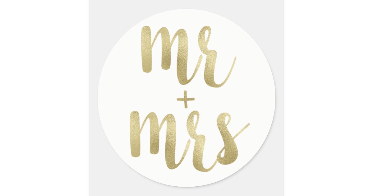 Gold Mr. & Mrs. stickers, foil, round Classic Round Sticker | Zazzle