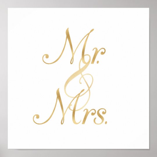 Gold Mr & Mrs wall art, foil font Poster | Zazzle.com