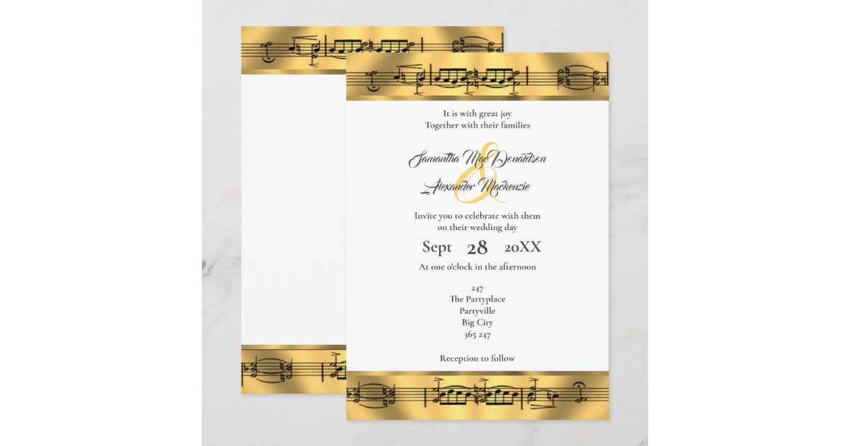 Gold music note wedding invitation | Zazzle