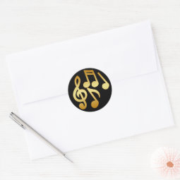 GOLD MUSIC NOTES CLASSIC ROUND STICKER | Zazzle
